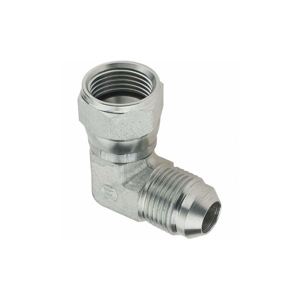 Brennan - Steel Flared Tube 90 Deg Swivel Elbow: 1/2" OD, 3/4-16 x 3/4-16 Thread, 37 deg Flared ...