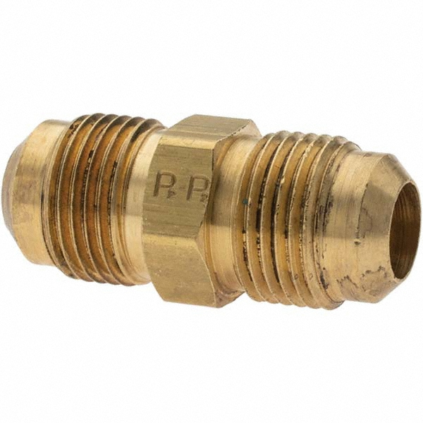 Parker - Brass Flared Tube Union: 1/2" OD, 3/4-16 Thread, 45 deg Flared ...