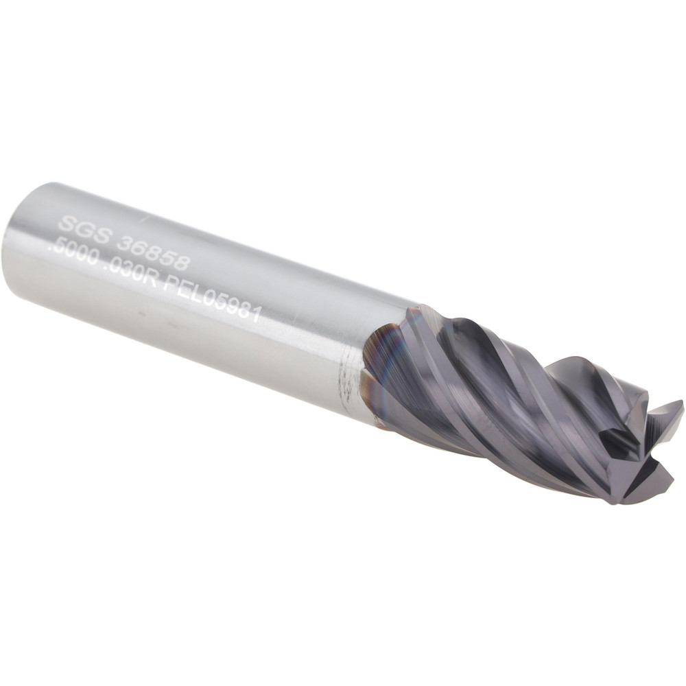 SGS - Corner Radius End Mill: 1/2" Dia, 1" LOC, 0.0300" Radius, 4 Flute ...