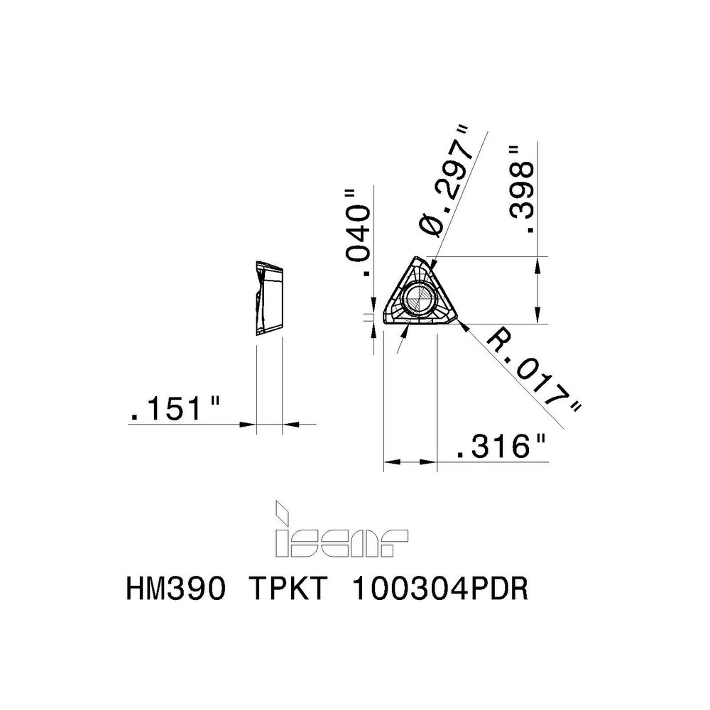 Iscar - Milling Insert: ANSI HM390 TPKT 100304PDR IC830, ISO HM390 TPKT ...