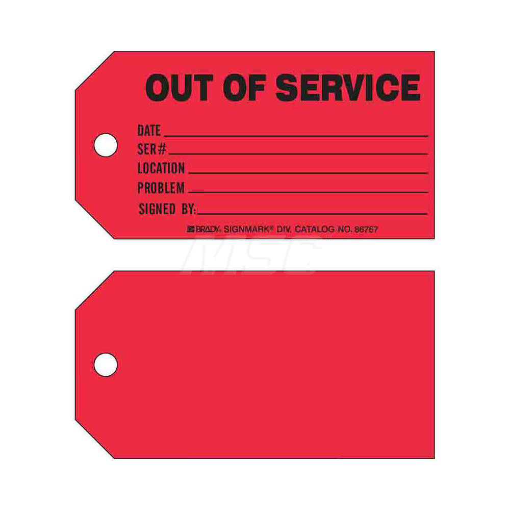 Brady - Safety Tag: Rectangle, 3" High, 5-3/4" Wide, Paper, "OUT OF ...
