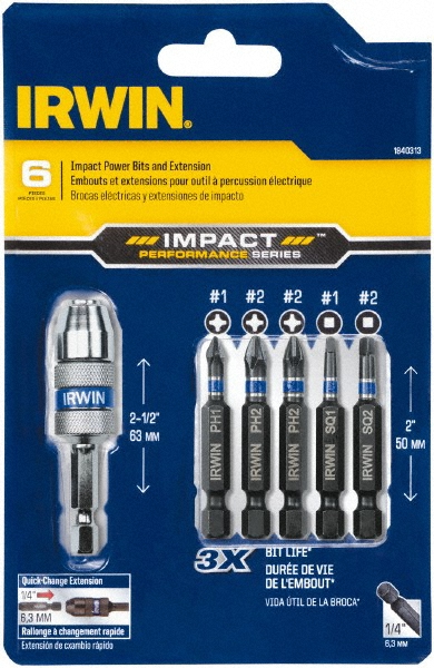 Irwin - Power Screwdriver Bit Set Drive Set: 6 Pc, #1#2 | MSC Direct