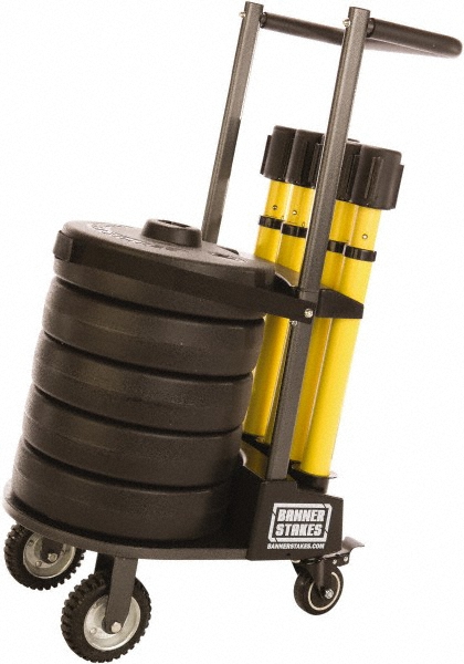 Banner Stakes - Pedestrian Barrier: Metal, Yellow, Use with Banner ...