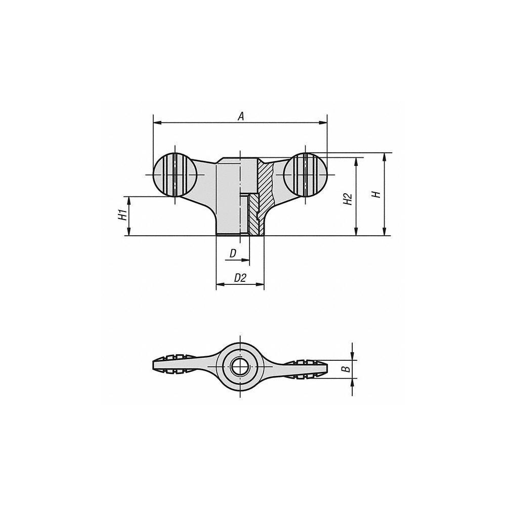 KIPP - M10 Hole Thread, 75mm Head Length, Female Insert Bar / Wing Knob ...