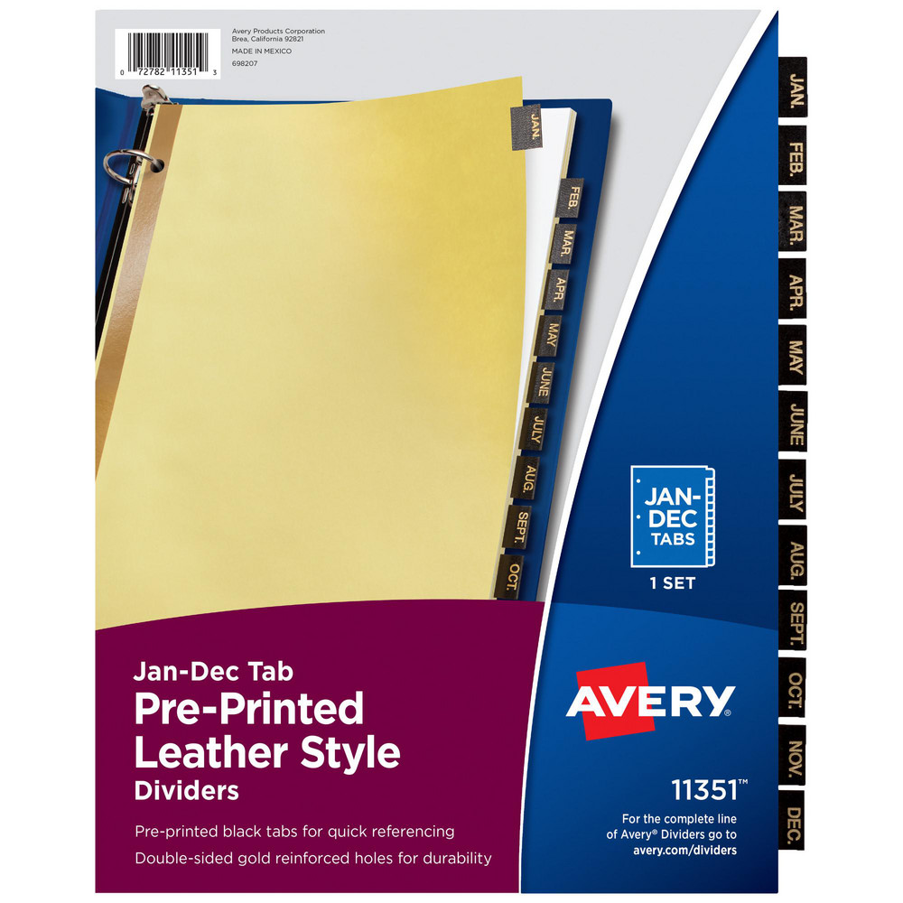 AVERY - 11 x 8 1/2" Jan to Dec Label, 12 Tabs, 3-Hole Punched ...