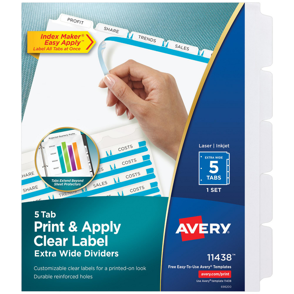 AVERY - 11 1/4 x 9 1/4" 5 Tabs, 3-Hole Punched, Customizable Divider | MSC Direct