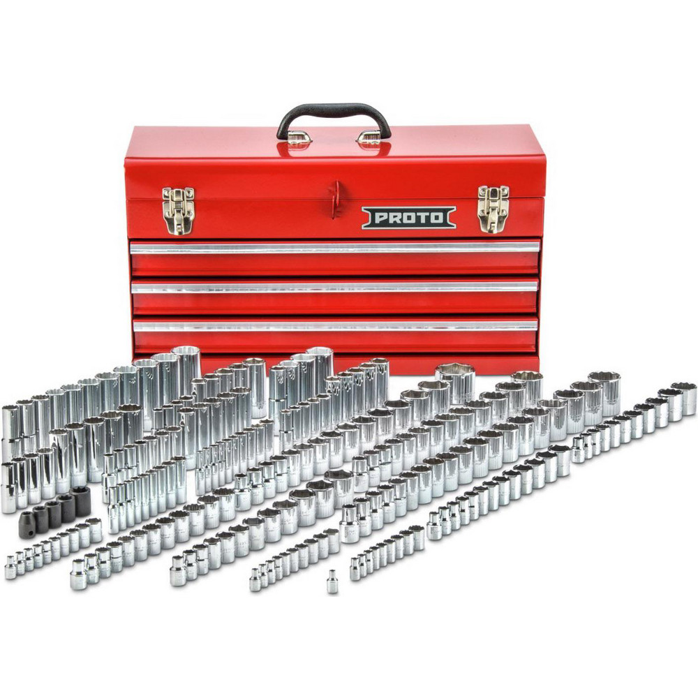 Proto - Socket Set: Deep & Standard, 205 Pc, 1/2, 1/4 & 3/8" Drive, 5/ ...