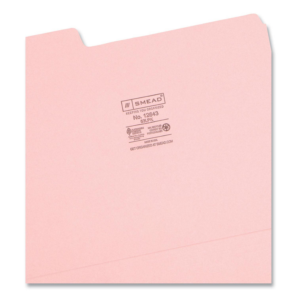 SMEAD - File Folders with Top Tab: Letter, Pink, 100/Pack | MSC Direct