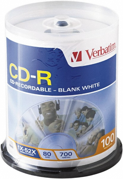 Verbatim - Office Machine Supplies: CD-R Disc, White, 100 per Pack ...