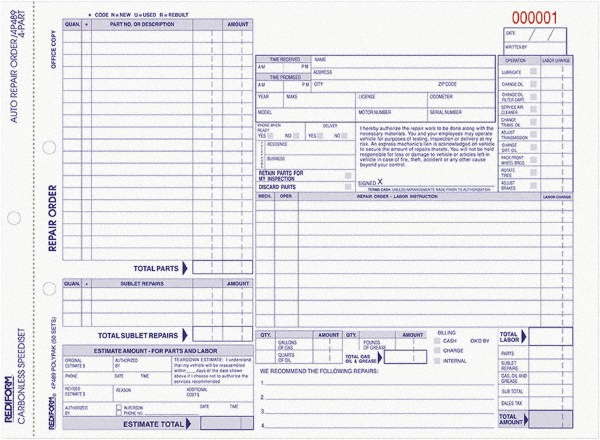 REDIFORM - Auto Repair Form: 50 Sheets, 8-1/2 x 11" Sheet | MSC Direct