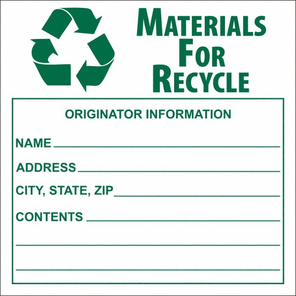 AccuformNMC - Shipping & DOT Label: "Materials for Recycle - Originator ...