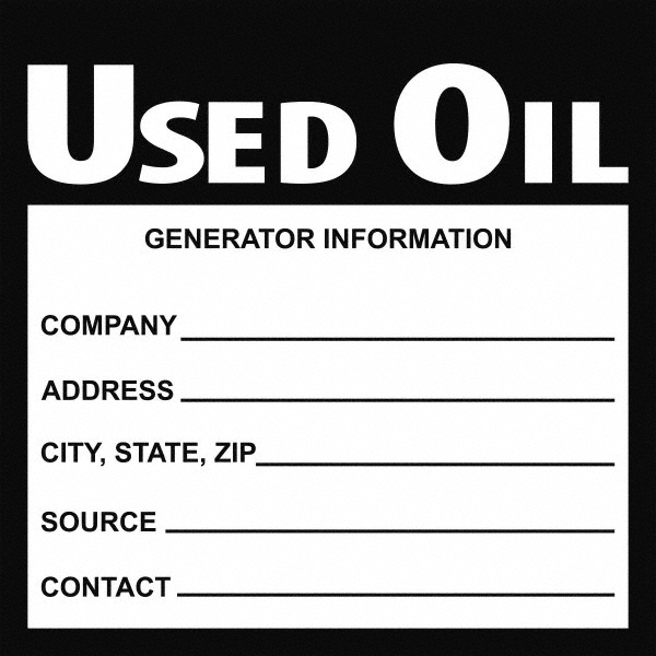 AccuformNMC - Hazardous Material Label: "Used Oil Generator Information ...