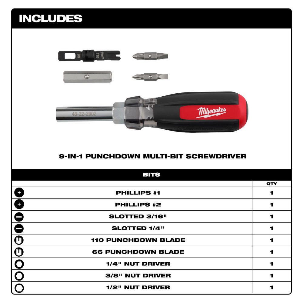 Milwaukee Tool - Bit Screwdrivers: Type: Combination; Tip Type: Multi ...