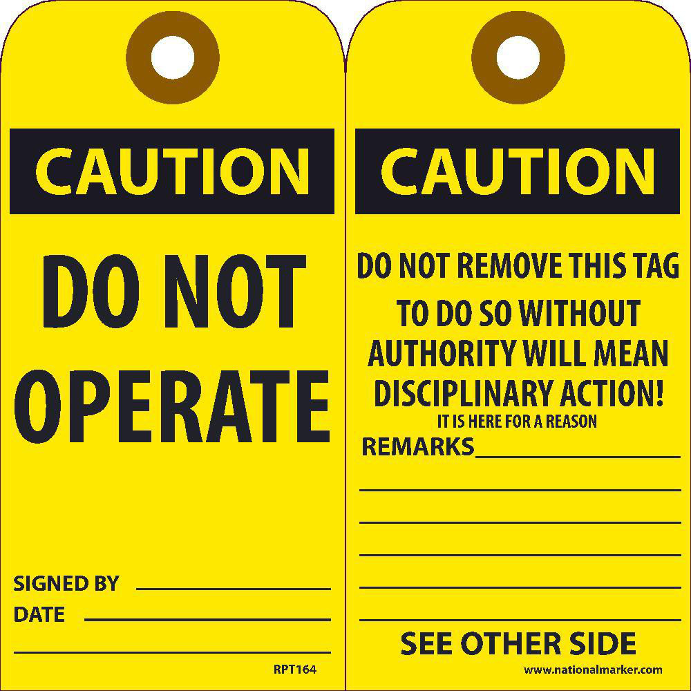 AccuformNMC - Lockout Tag: 3" High, 6" Wide, Unrippable Vinyl, "CAUTION ...