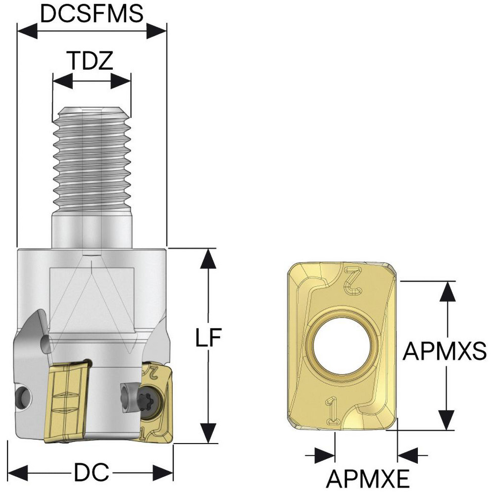 Seco - Indexable Square-Shoulder End Mill: R217.64-1225.RE-ZO112A, M12 ...