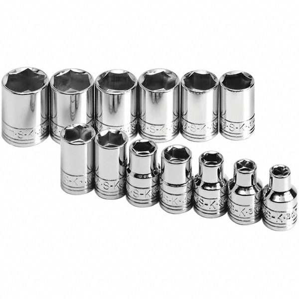 SK - Socket Set: Standard, 13 Pc, 3/8" Drive, 7.00 mm Min, 19.00 mm Max ...