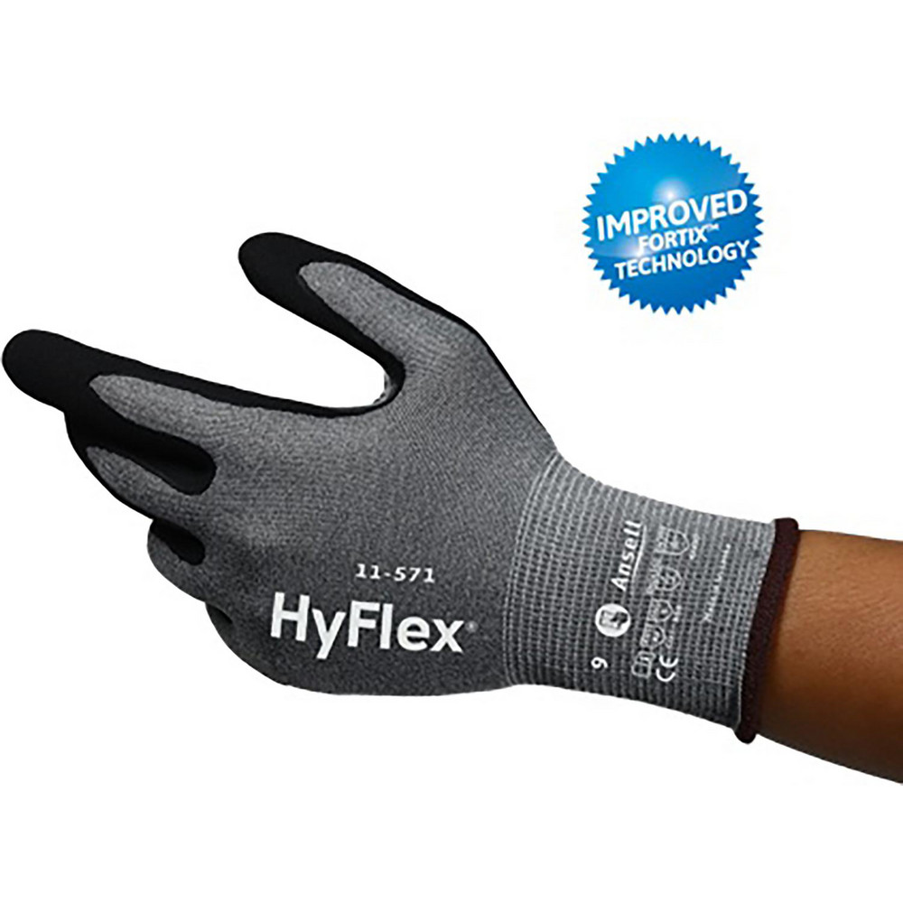 Ansell - Work Gloves: HyFlex® 11-571, Size Medium, Foam Nitrile-Coated HPPE, Carbon, Nylon ...