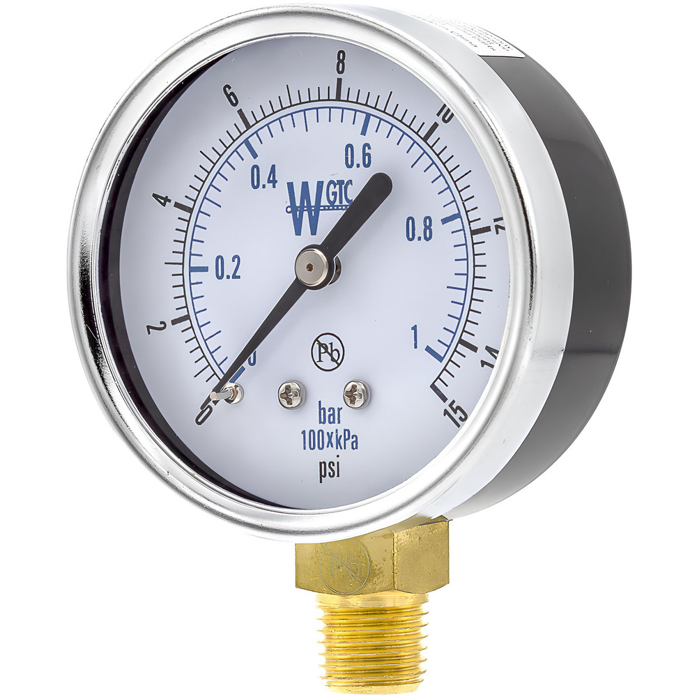 WGTC - Pressure Gauge: 2-1/2" Dial Dia, 0 to 30 psi, 1/4" MNPT, Lower Mount | MSC Direct