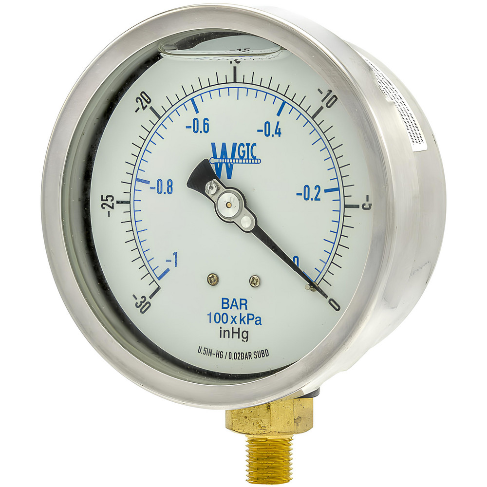 WGTC - Pressure Gauge: 4" Dial Dia, -30 to psi, 1/4" MNPT, Lower Mount ...