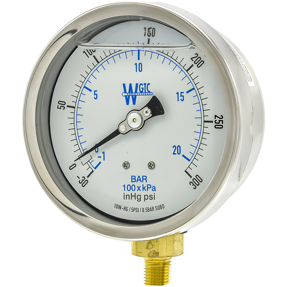 WGTC - Pressure Gauge: 4" Dial Dia, -30 to 611 psi, 1/4" MNPT, Lower ...