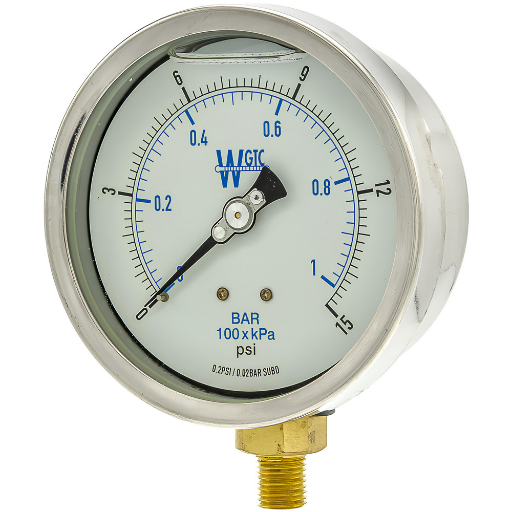 WGTC - Pressure Gauge: 4" Dial Dia, 0 to 30 psi, 1/4" MNPT, Lower Mount | MSC Direct