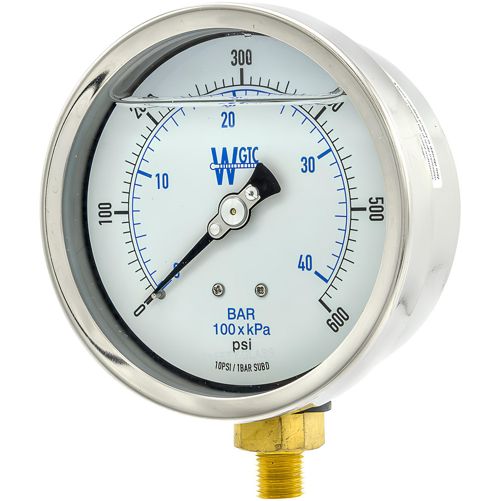 WGTC - Pressure Gauge: 4" Dial Dia, 0 to 1,222 psi, 1/4" MNPT, Lower ...