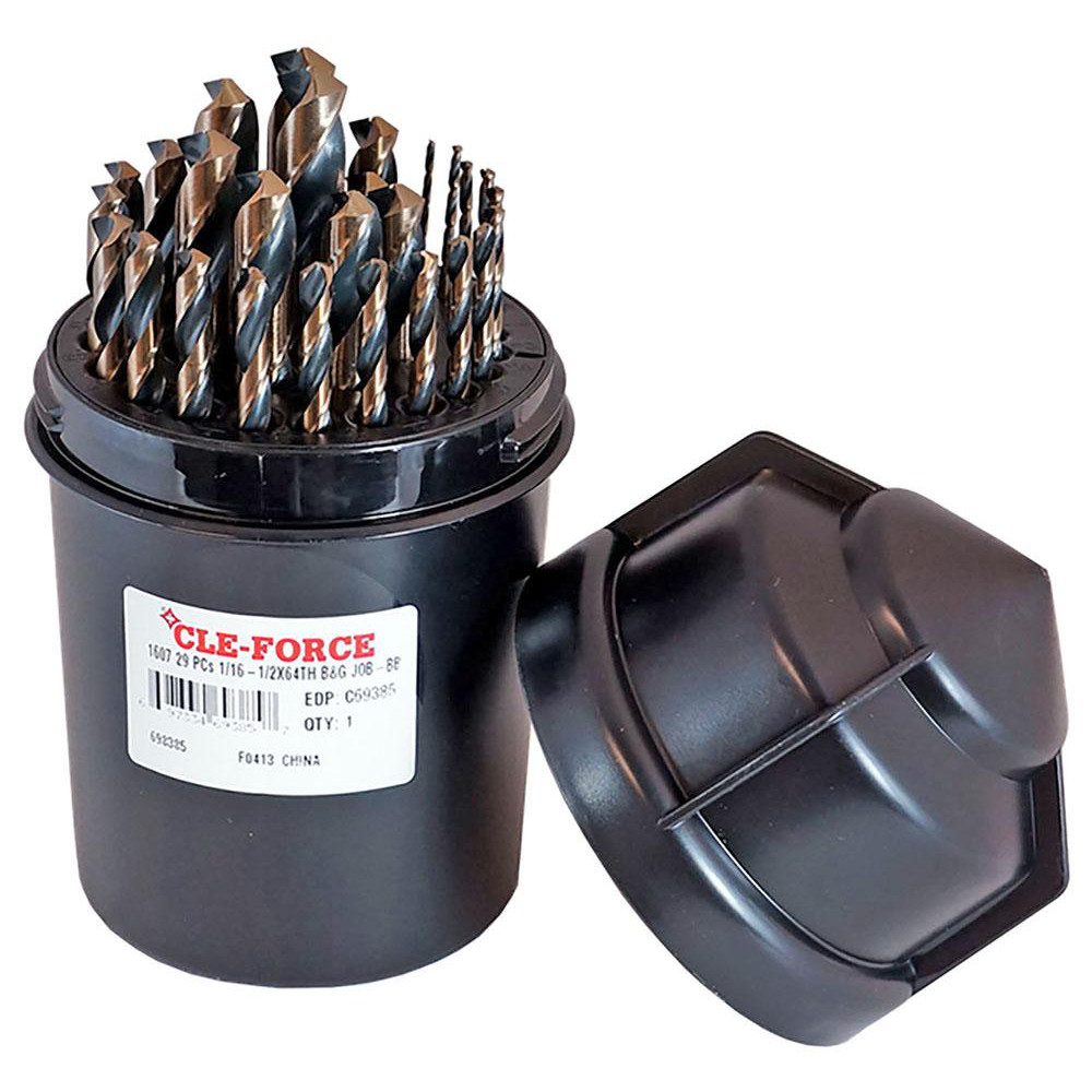Cle-Force - Drill Bit Set: Jobber Length Drill Bits, 29 Pc, 0.0625" to ...