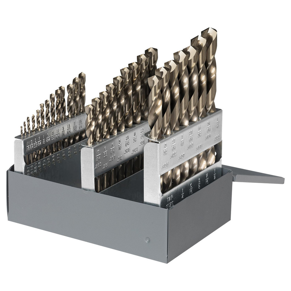 Cle-Line - Drill Bit Set: Jobber Length Drill Bits, 29 Pc, 0.0625" to 0.5" Drill Bit Size, 135 ...