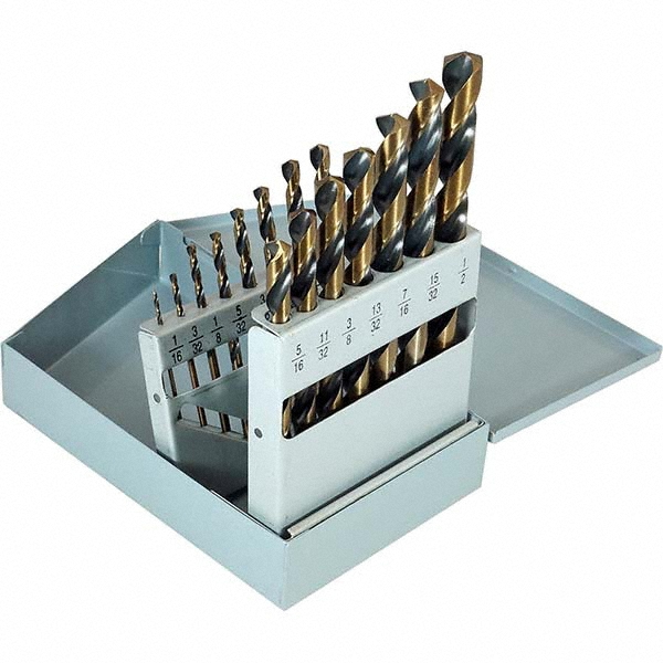 Cle-Force - Drill Bit Set: Jobber Length Drill Bits, 15 Pc, 0.0625" to ...
