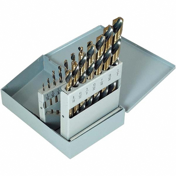 Cle-Force - Drill Bit Set: Jobber Length Drill Bits, 15 Pc, 0.0625" to ...