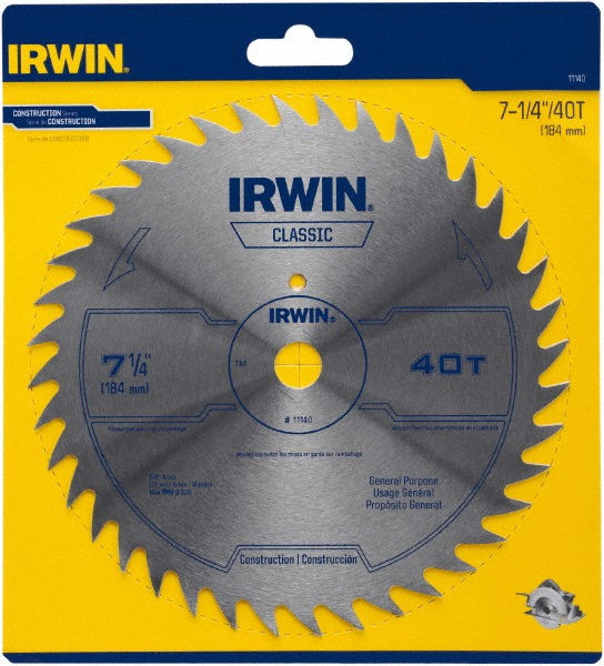 Irwin Blades - 7-1/4" Diam, 5/8" Arbor Hole Diam, 40 Tooth Wet & Dry ...