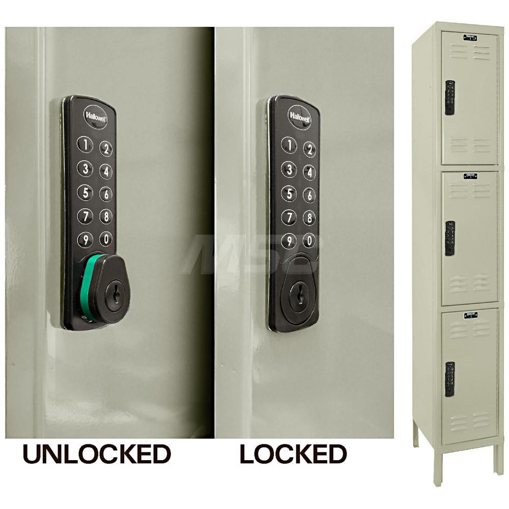 Hallowell - 3-Wide Locker: 45" Wide, 18" Deep, 78" High, Electronic ...