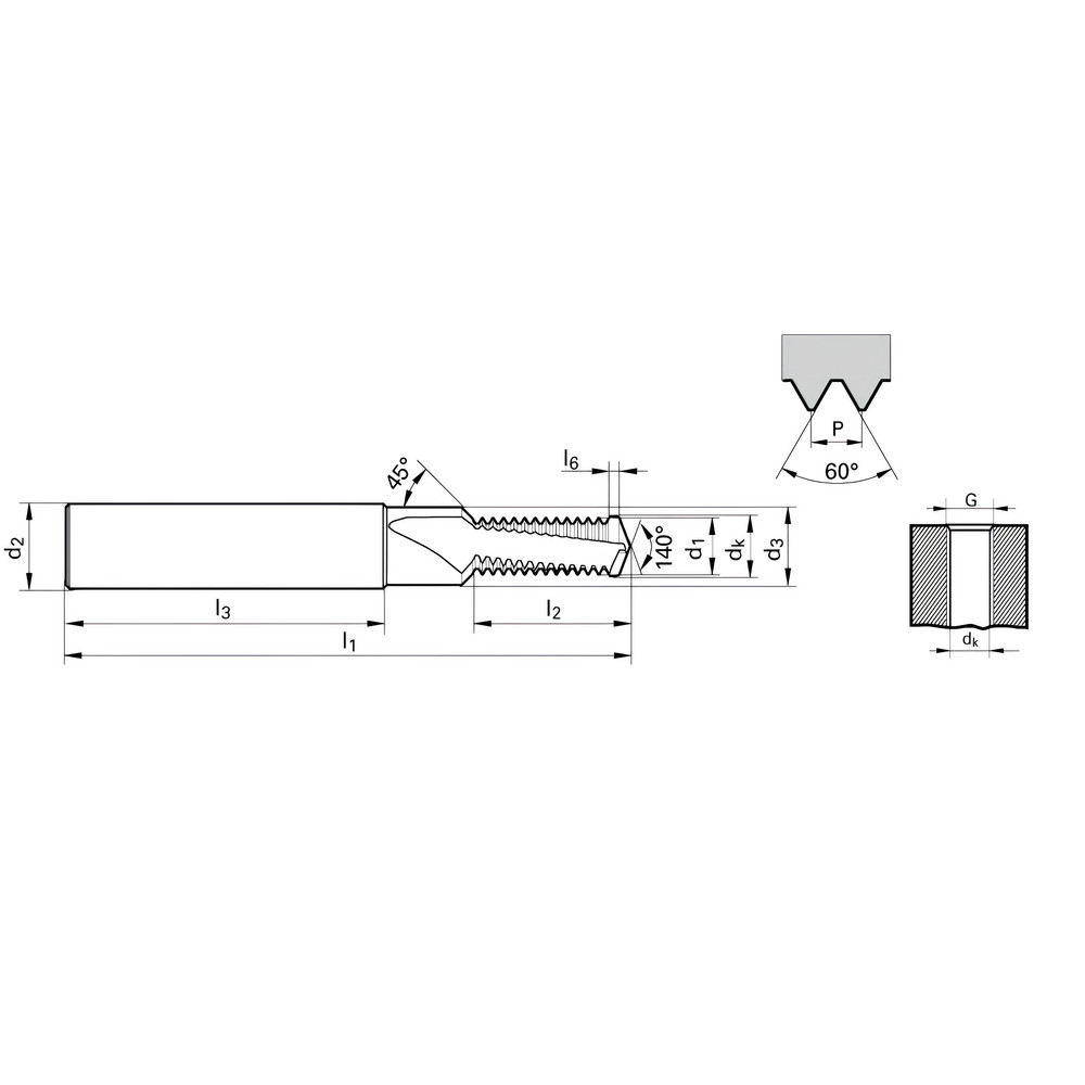 Guhring - Helical Flute Thread Mill: M8x0.75, Internal, 2 Flute, 10.00 ...