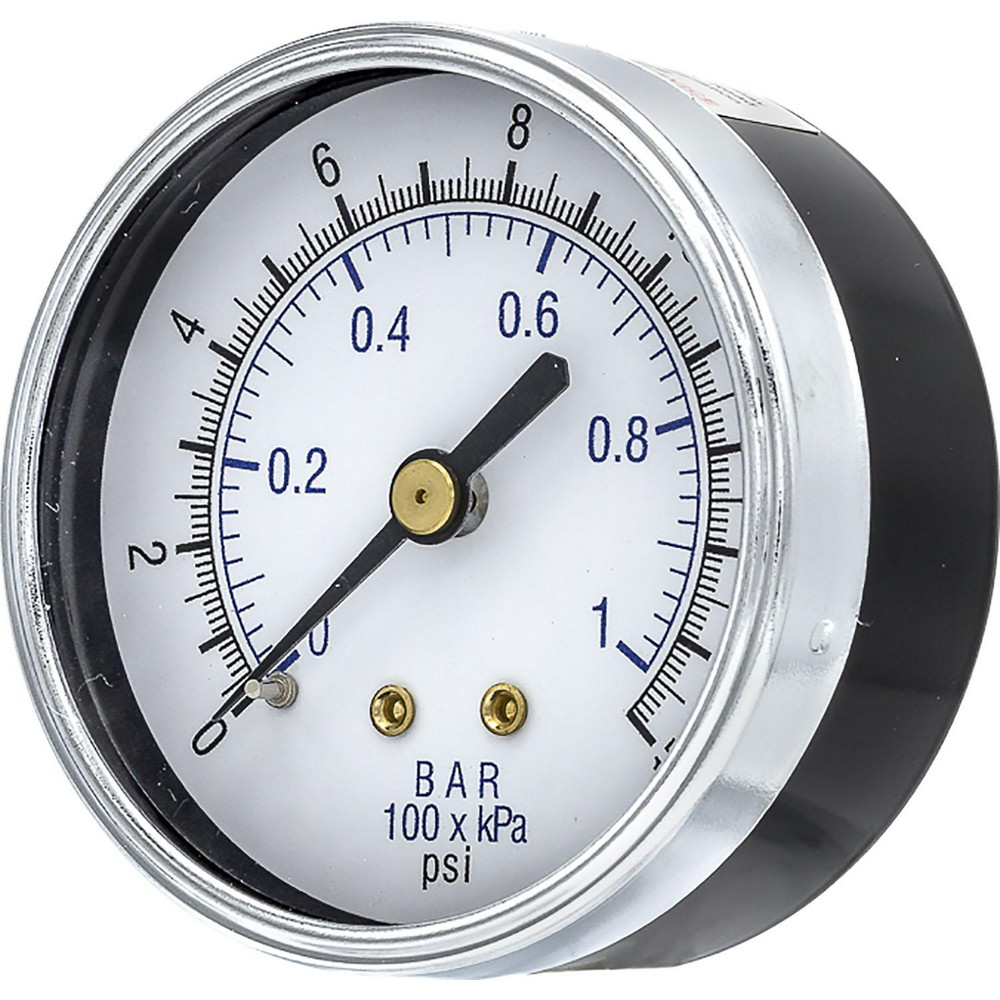 PIC Gauges - Pressure Gauge: 2-1/2" Dial Dia, 0 to 15 psi, 1/4" MNPT, Center Back Mount | MSC Direct