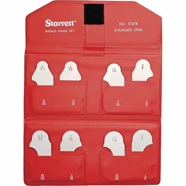 Starrett - Radius Gage Set: Stainless Steel, 9/32 to 1/2" Radius, 8 pc ...