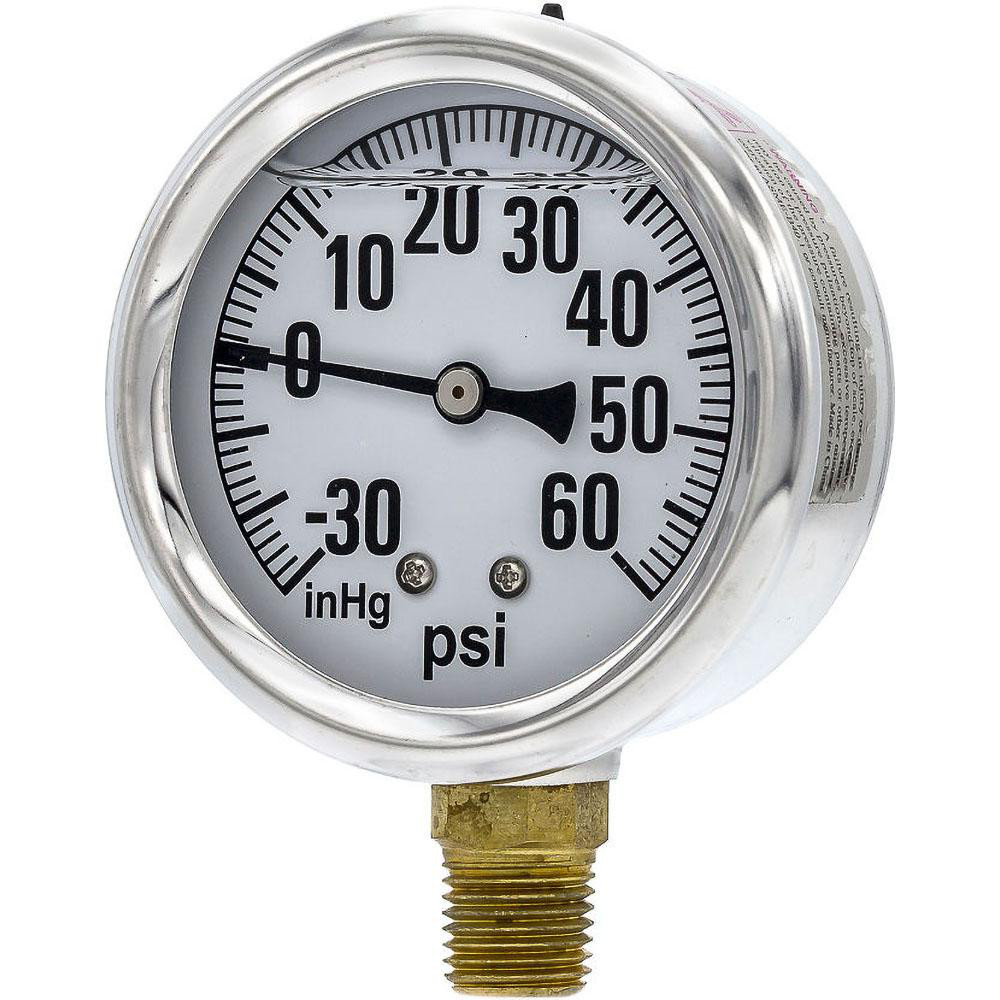 PIC Gauges - Pressure Gauge: 2-1/2" Dial Dia, -30 to 60 psi, 1/4" MNPT, Lower Mount | MSC Direct