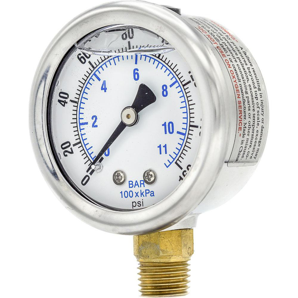 PIC Gauges - Pressure Gauge: 2" Dial Dia, 0 to 160 psi, 1/4" MNPT, Lower Mount | MSC Direct