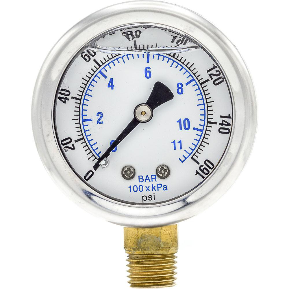 PIC Gauges - Pressure Gauge: 2" Dial Dia, 0 to 160 psi, 1/4" MNPT, Lower Mount | MSC Direct