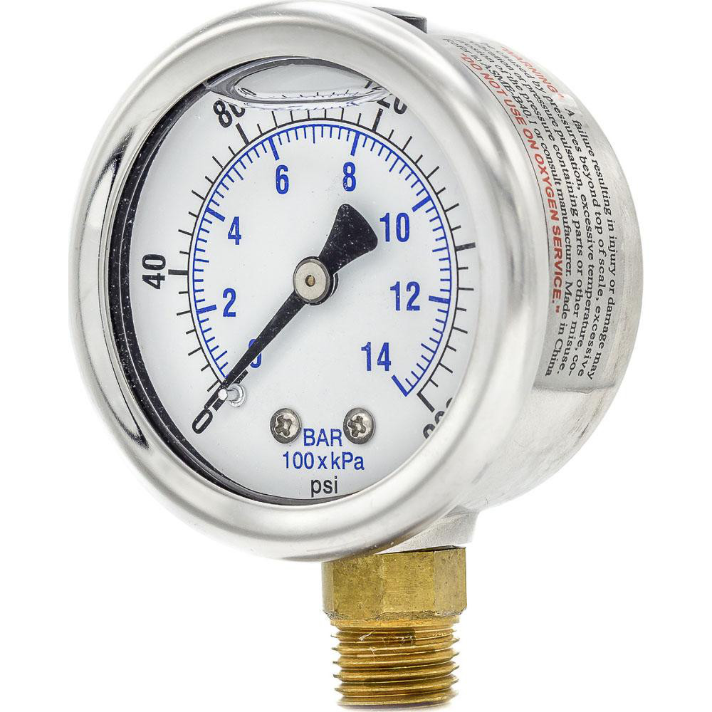 PIC Gauges - Pressure Gauge: 2" Dial Dia, 0 to 200 psi, 1/4" MNPT, Lower Mount | MSC Direct