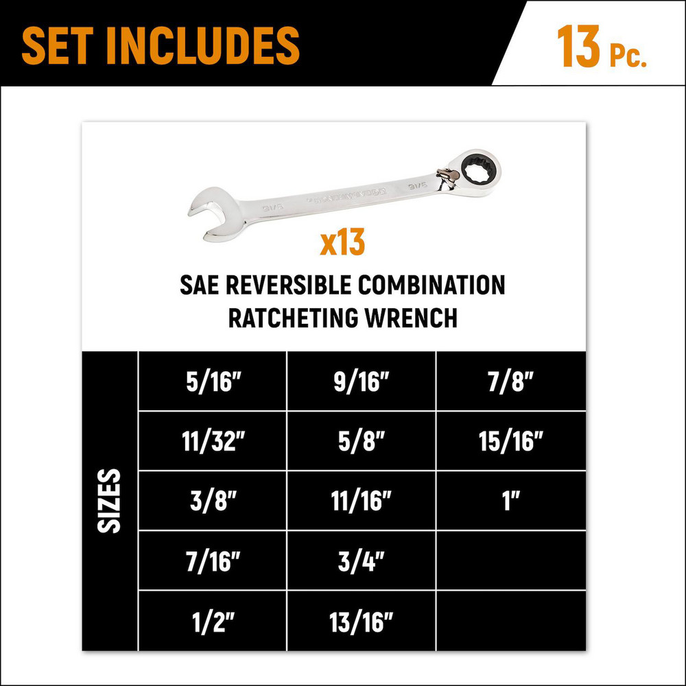 GEARWRENCH - Combination Wrench Set: 13 Pc, 5/16 to 1" Wrench, Inch ...