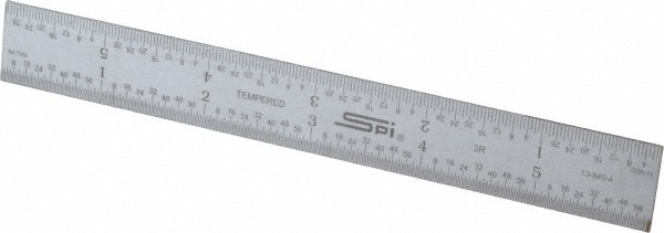 SPI - 6" Long, 1/64, 1/50, 1/32, 1/10" Graduation, Rigid Steel Rule ...