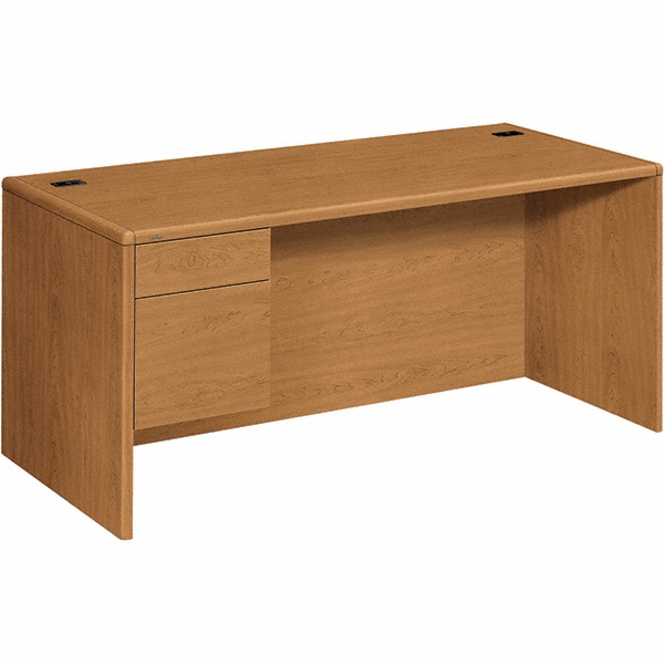 Hon - High-Pressure Laminate Left Pedestal Desk with Center Drawer ...