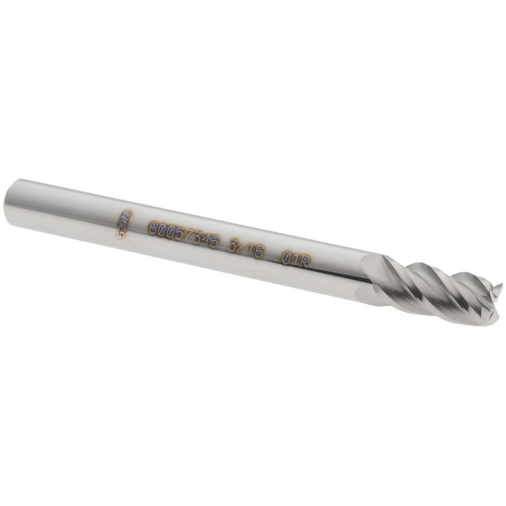 Accupro - Corner Radius End Mill: 3/16" Dia, 3/8" LOC, 0.0100" Radius ...