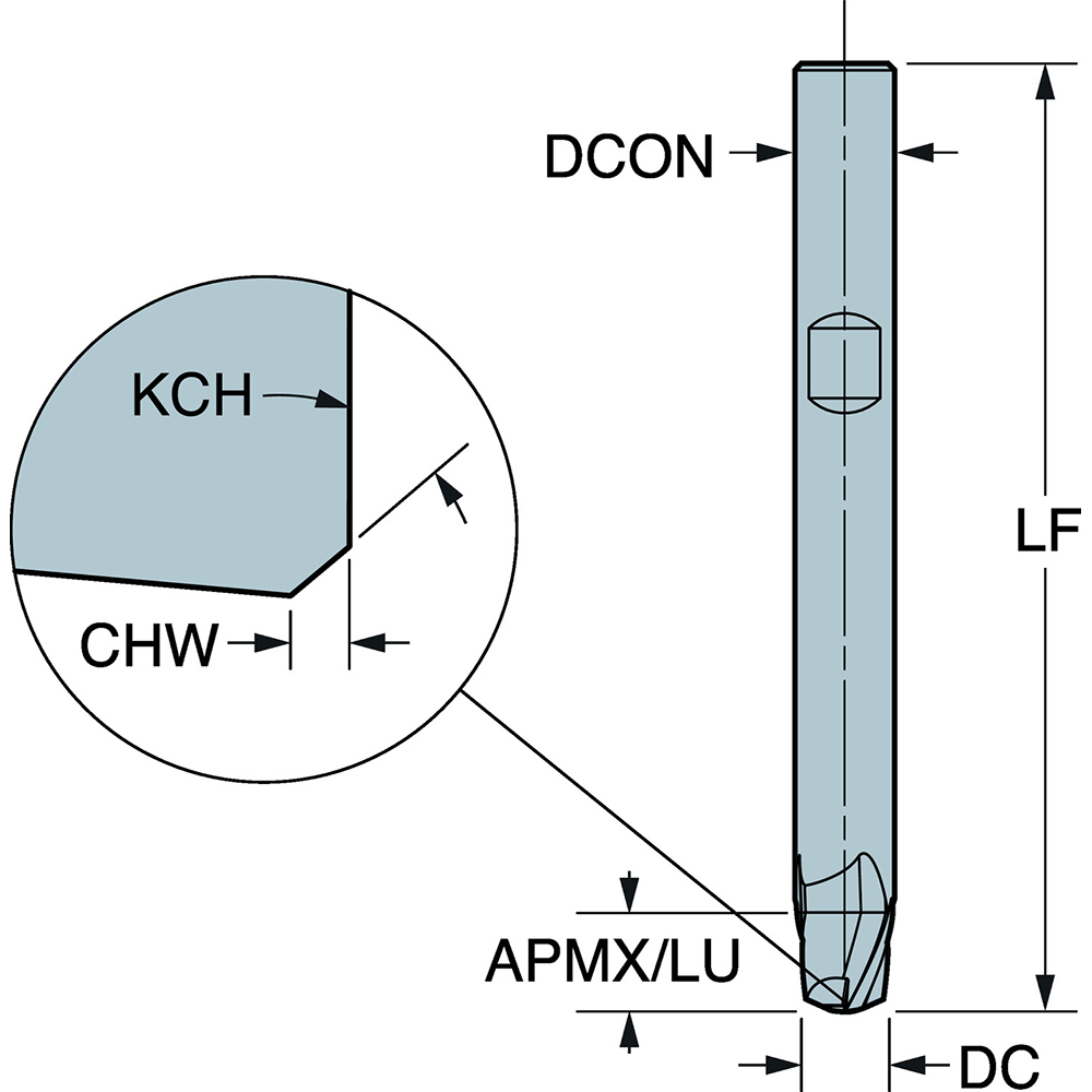 Sandvik Coromant - Corner Chamfer End Mill: 8.00 mm Dia, 8.00 mm LOC, 2 Flute, 0.20 mm Chamfer ...