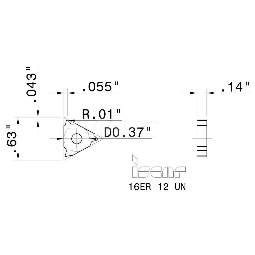 Iscar - Laydown Threading Insert: 16ER 12 UN IC-250, Carbide | MSC Direct