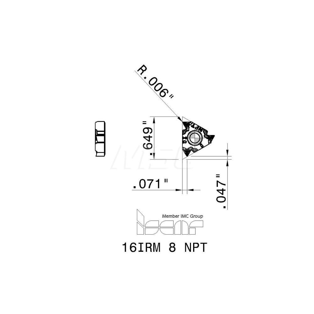 Iscar - Laydown Threading Insert: 16IRM 8 NPT IC908, Carbide | MSC Direct