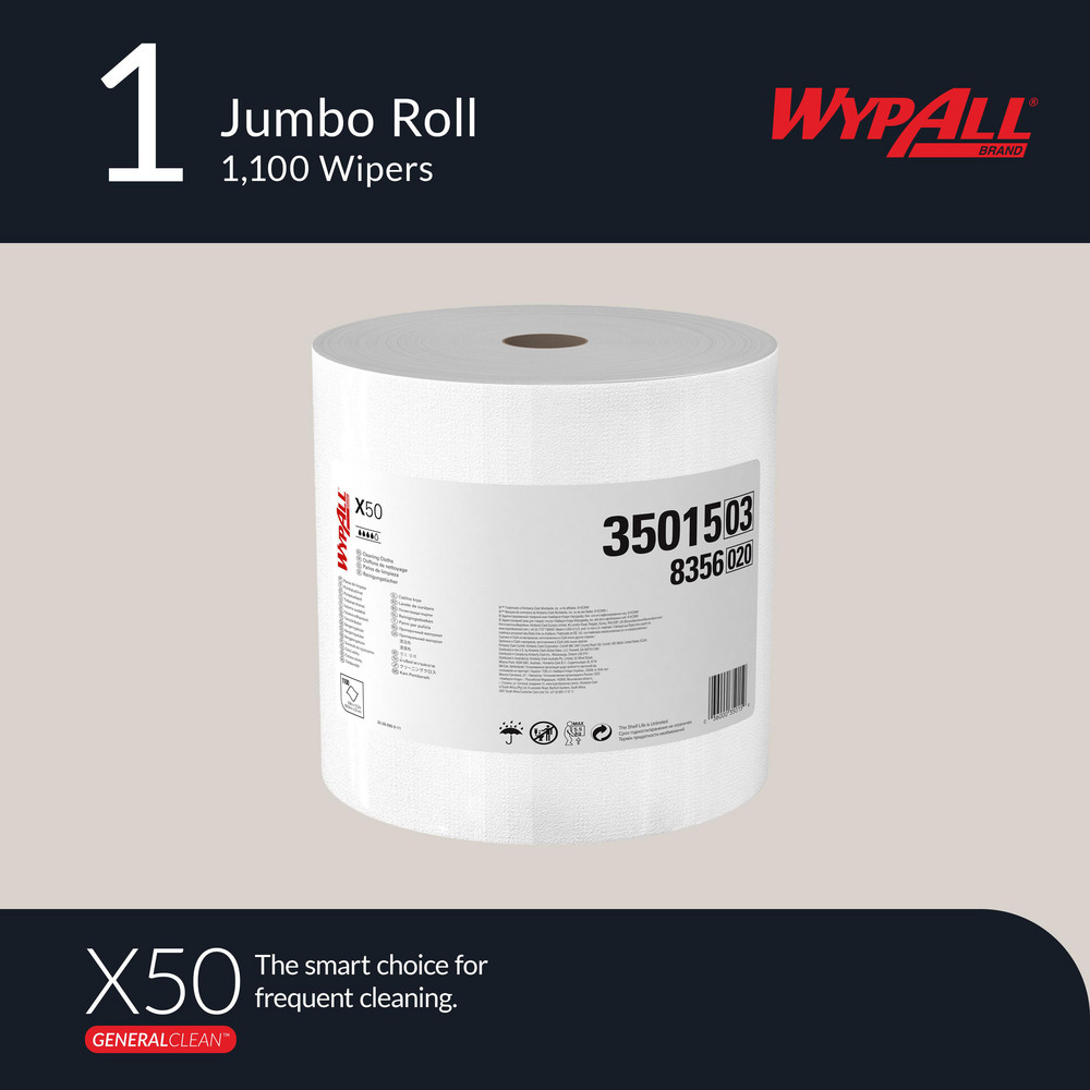 WypAll - GeneralClean™ x50 Cleaning Cloths (35015), Jumbo Roll, Strong ...