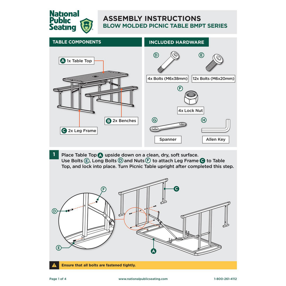 National Public Seating - Stationary Tables: Table Type: Picnic; Body ...