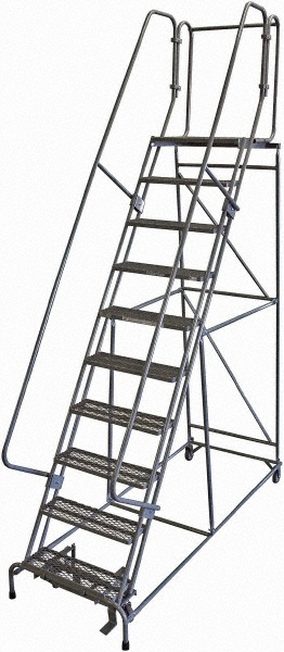 Cotterman - Steel 50 deg Incline Rolling Ladder: 450 lb Capacity, 10 ...
