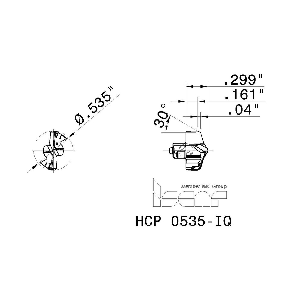 Iscar - Replaceable Drill Tips: HCP 0535-IQ IC908, 0.5350" Dia, 13.59 ...